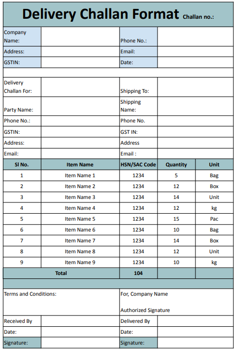 Free Delivery Challan Format - Download in Excel and PDF
